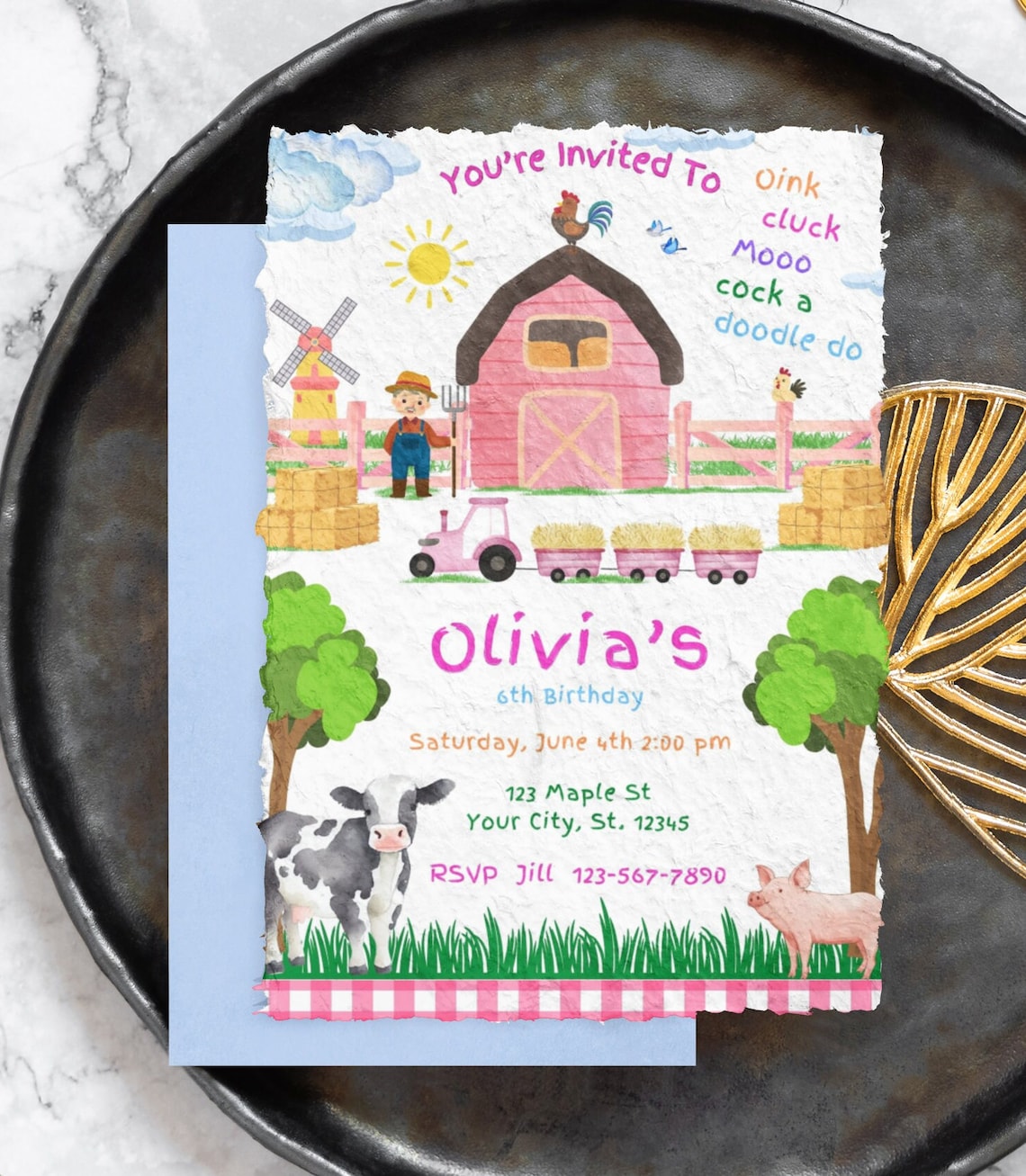 Farm Birthday Party Invitation Template Farm Animals Birthday ...