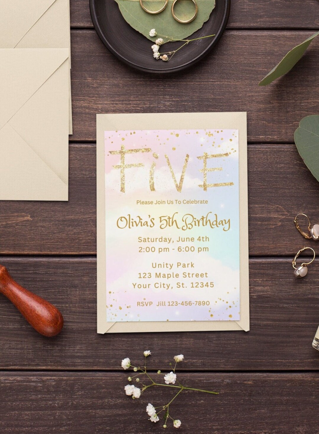 Editable Birthday Invitation Template Pastel Watercolor Gold Glitter ...