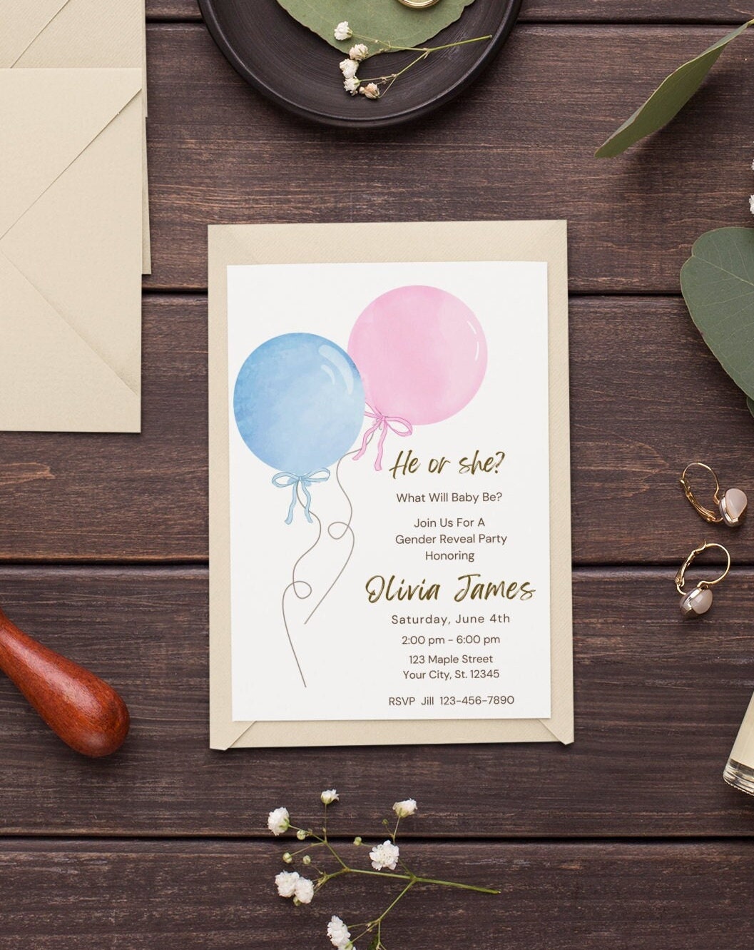 Gender Reveal Invitation Template Editable Minimalist Gender Reveal ...