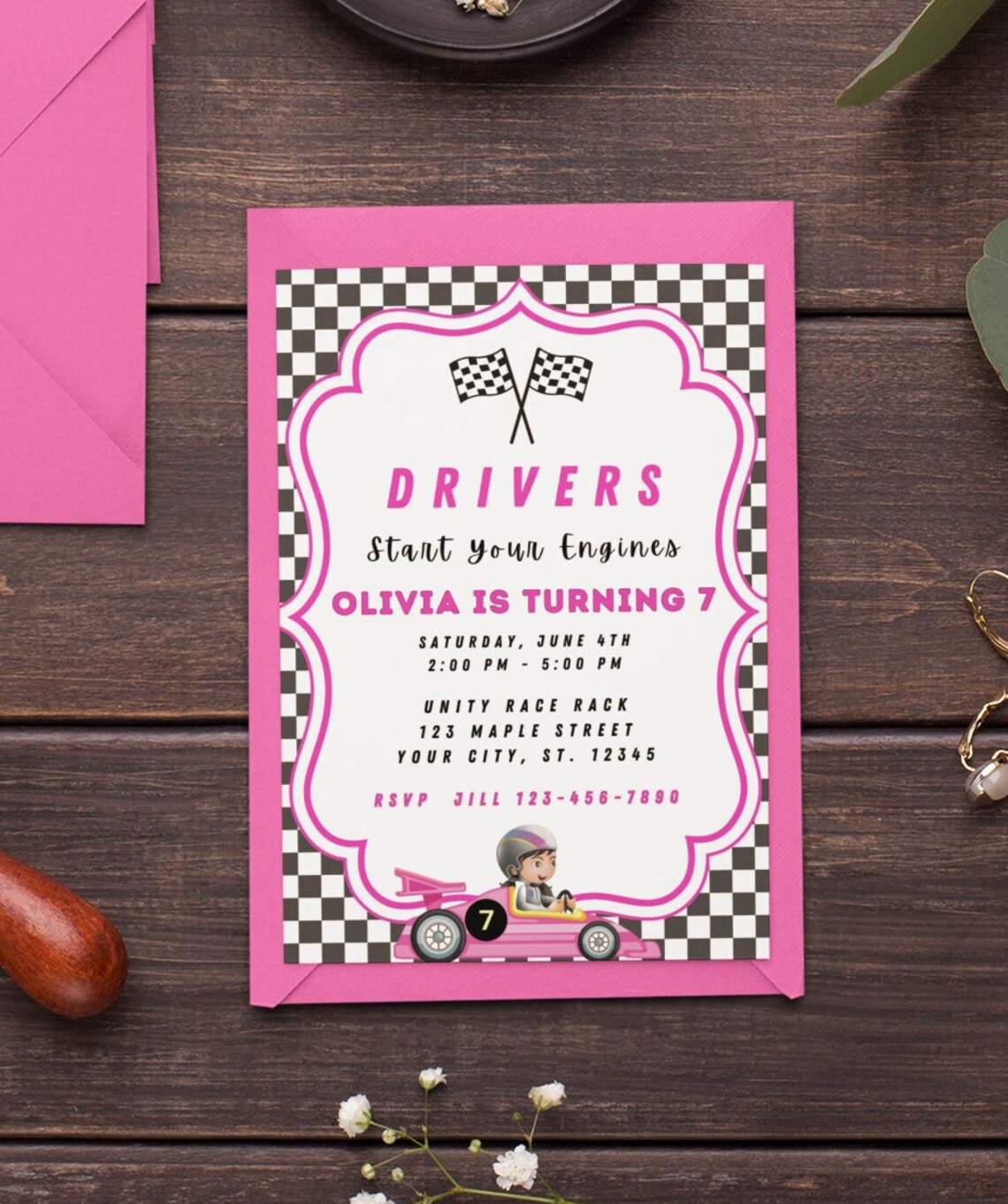Pink Race Car Invitation Template Racing 2nd Birthday Invite Car ...