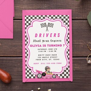 Pink Race Car Invitation Template Racing 2nd Birthday Invite Car ...
