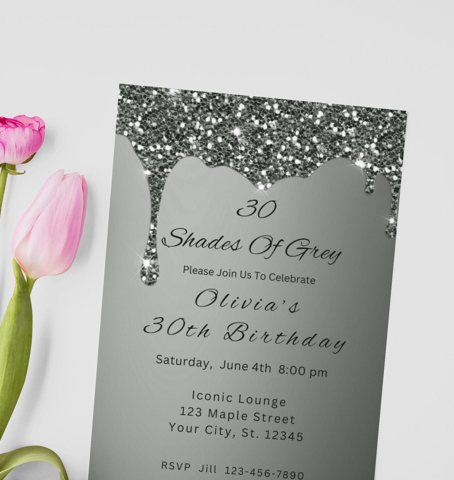 Editable Shades of Grey Invitation Black and Silver Birthday Dinner ...
