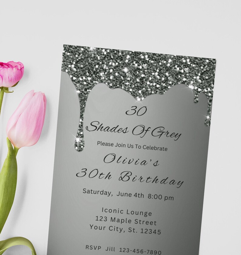 Editable Shades of Grey Invitation Black and Silver Birthday Dinner ...