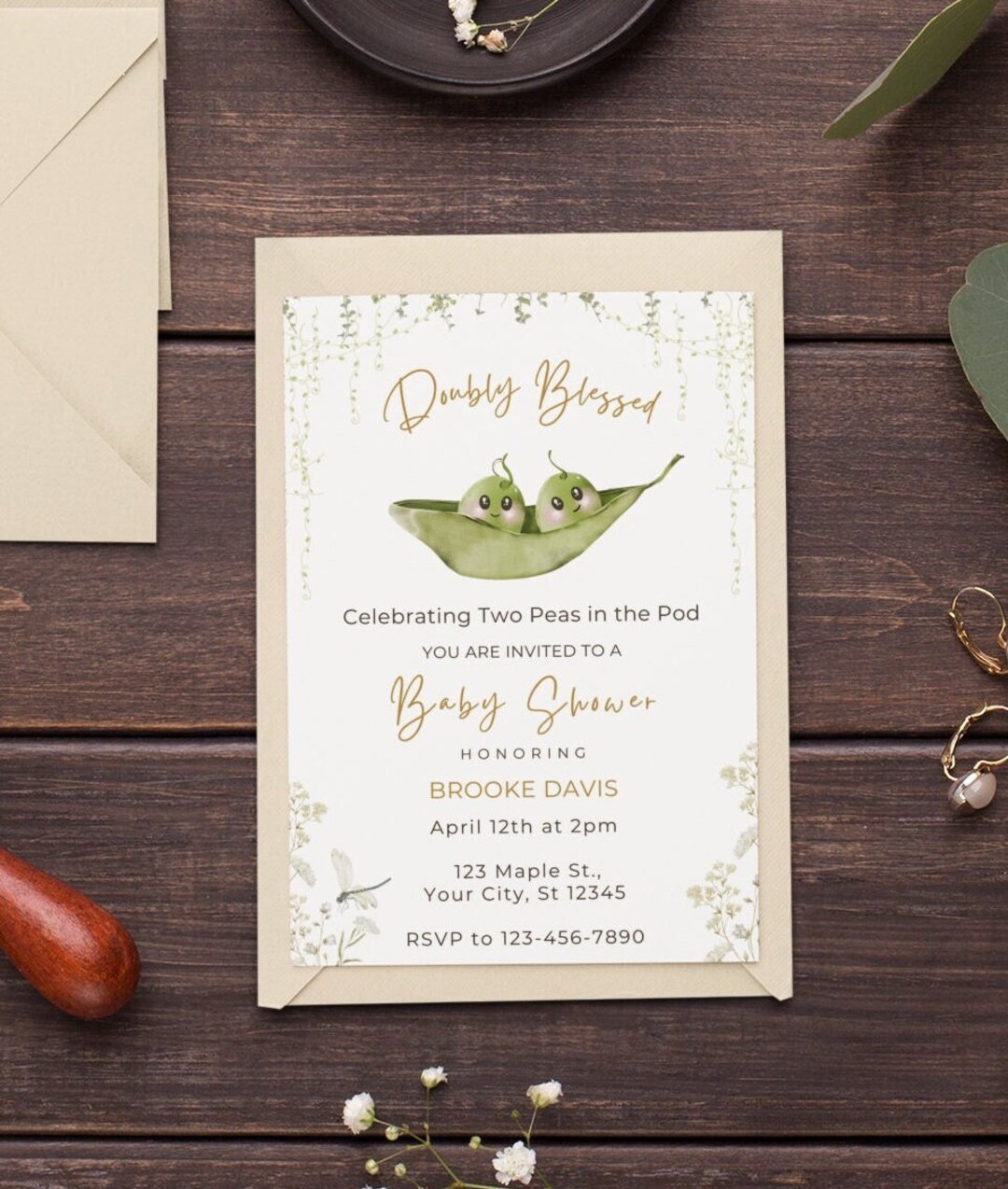 Two Peas in a Pod Baby Shower Invitation Template Pea Pod Invitation ...