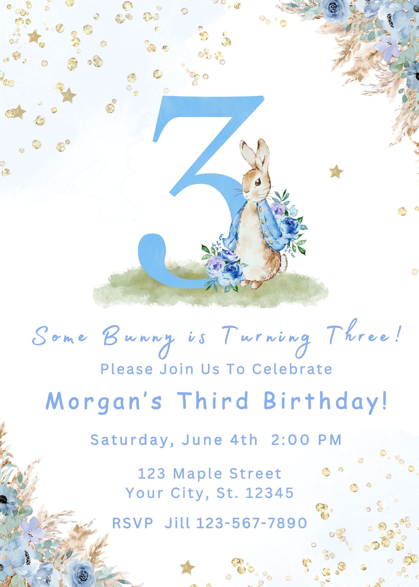 Peter Rabbit Third Birthday Invitation Template Editable Invitation ...
