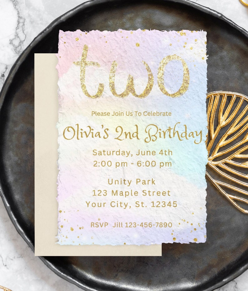 Editable Birthday Invitation Template Pastel Watercolor Gold Glitter ...