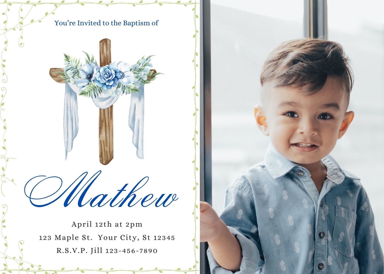 Editable Boy Baptism Invitation Template Christening Invitation With ...