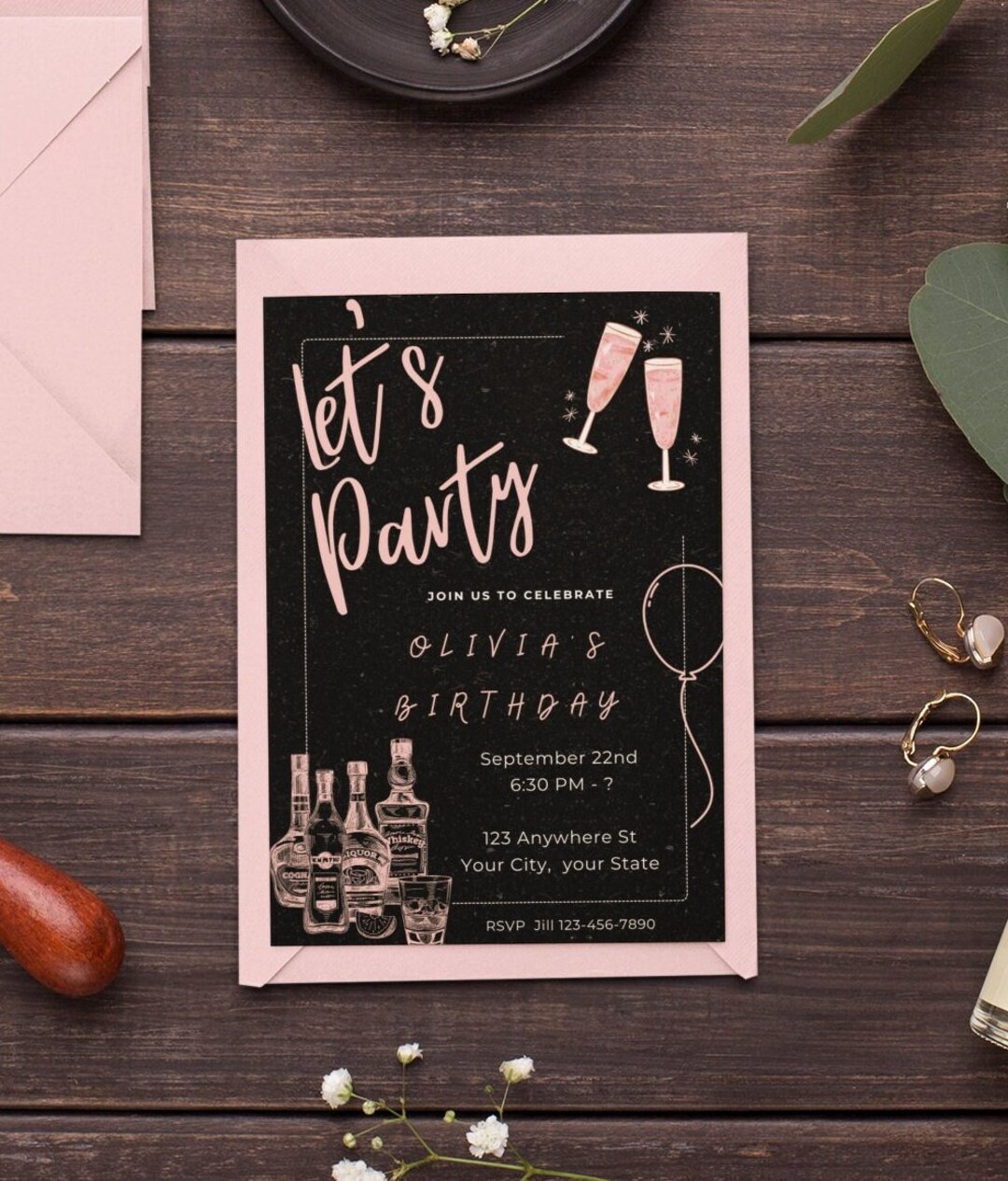 21st Birthday Invitation Template Champagne Blush Floral Party Invite ...