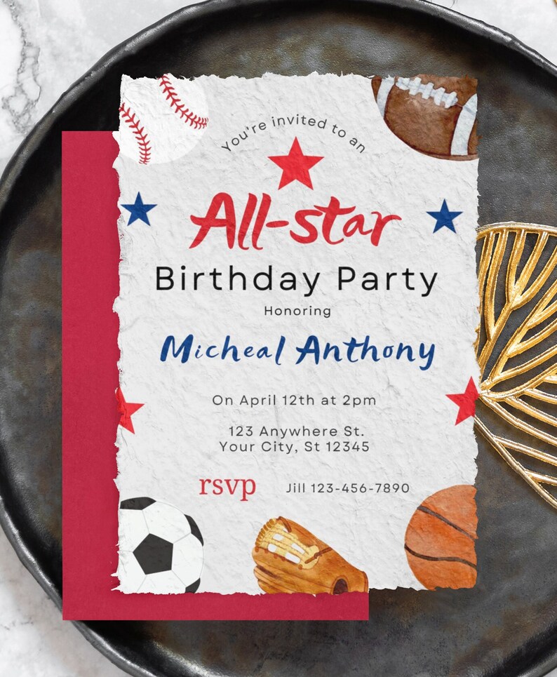 All Star Birthday Invitation Template Sports Birthday Party Boy ...
