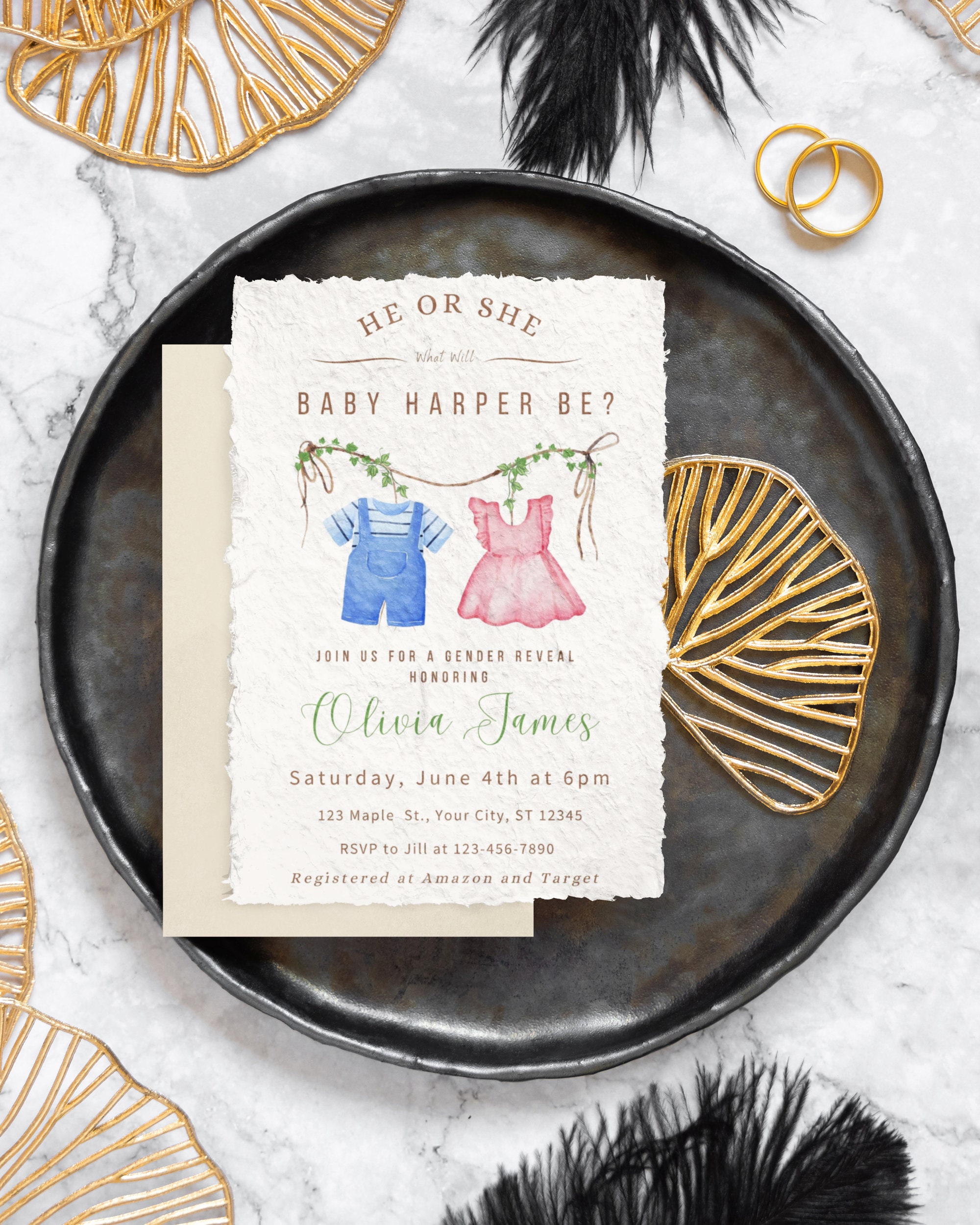 Gender Reveal Invitation Template Editable Gender Reveal Invite Boho ...