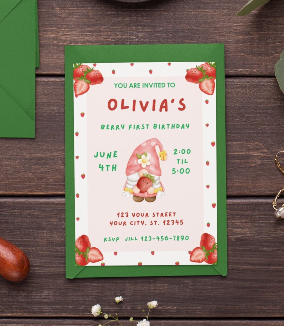 Berry Sweet 1st Birthday Invitation Template EDITABLE Strawberry ...