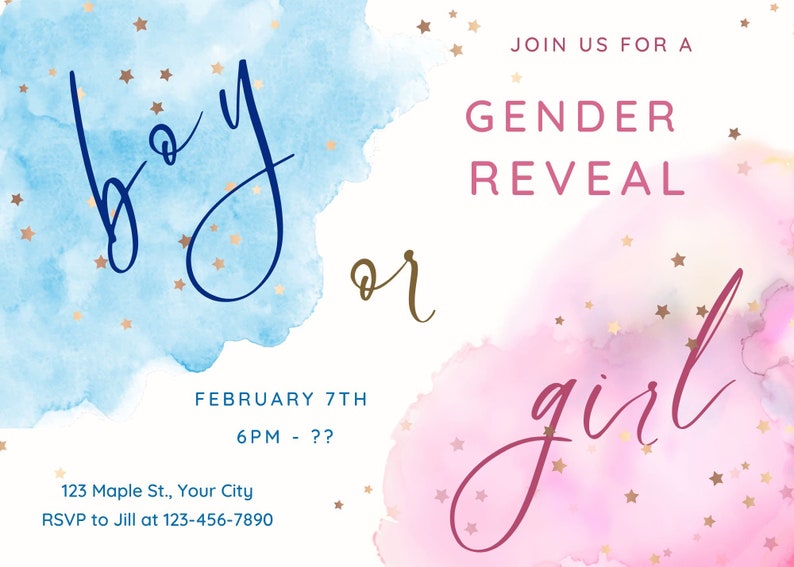 Editable Gender Reveal Invitation Template Blue And Pink Gender Reveal