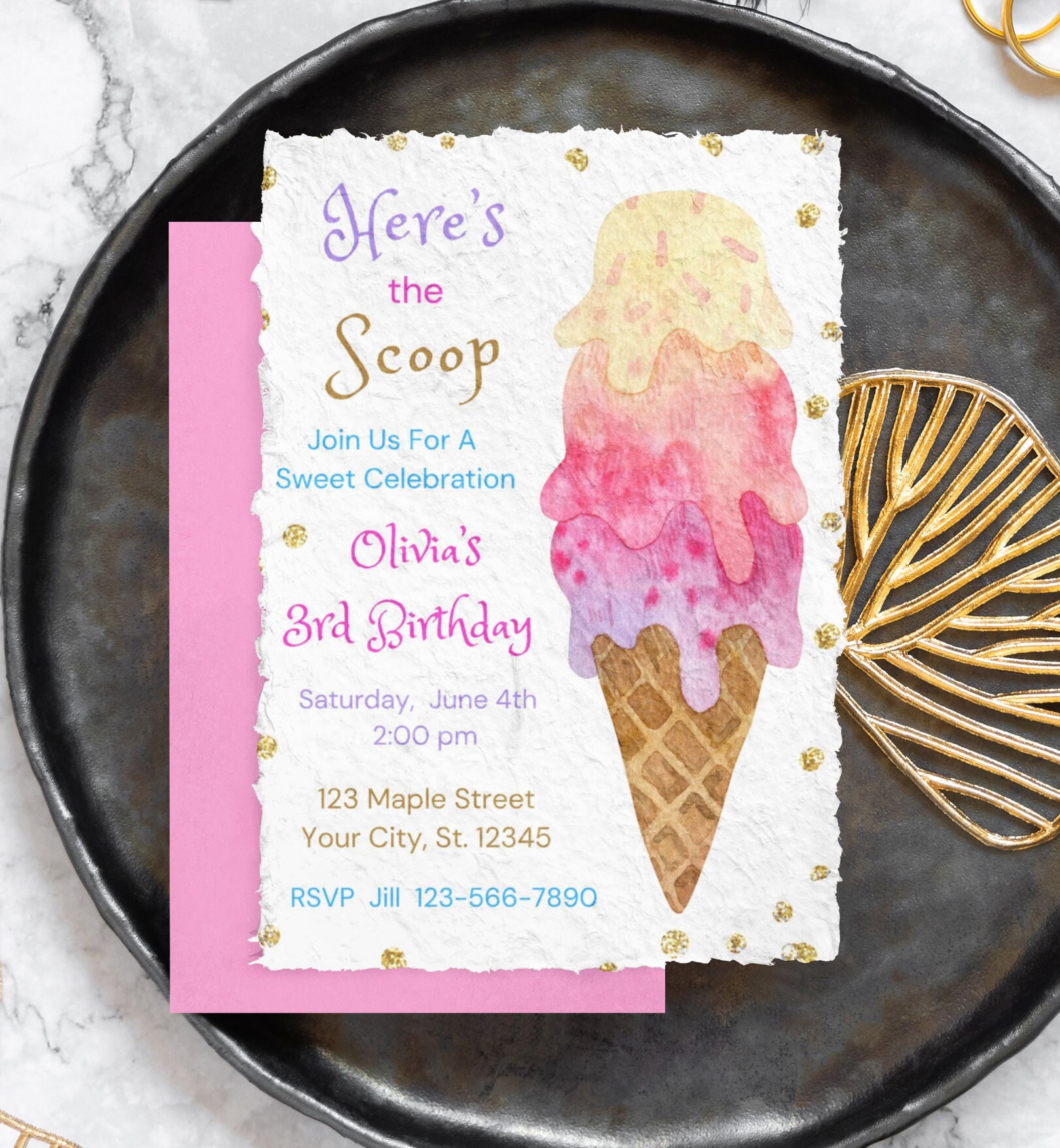 Ice Cream Birthday Invitation Editable 3rd Birthday Invitation Ice ...