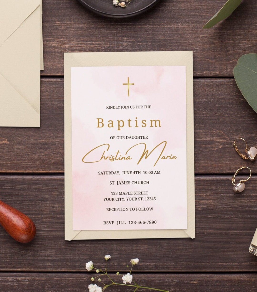 Editable Girl Baptism Invitation Template Girl Baptism Invite Pink ...