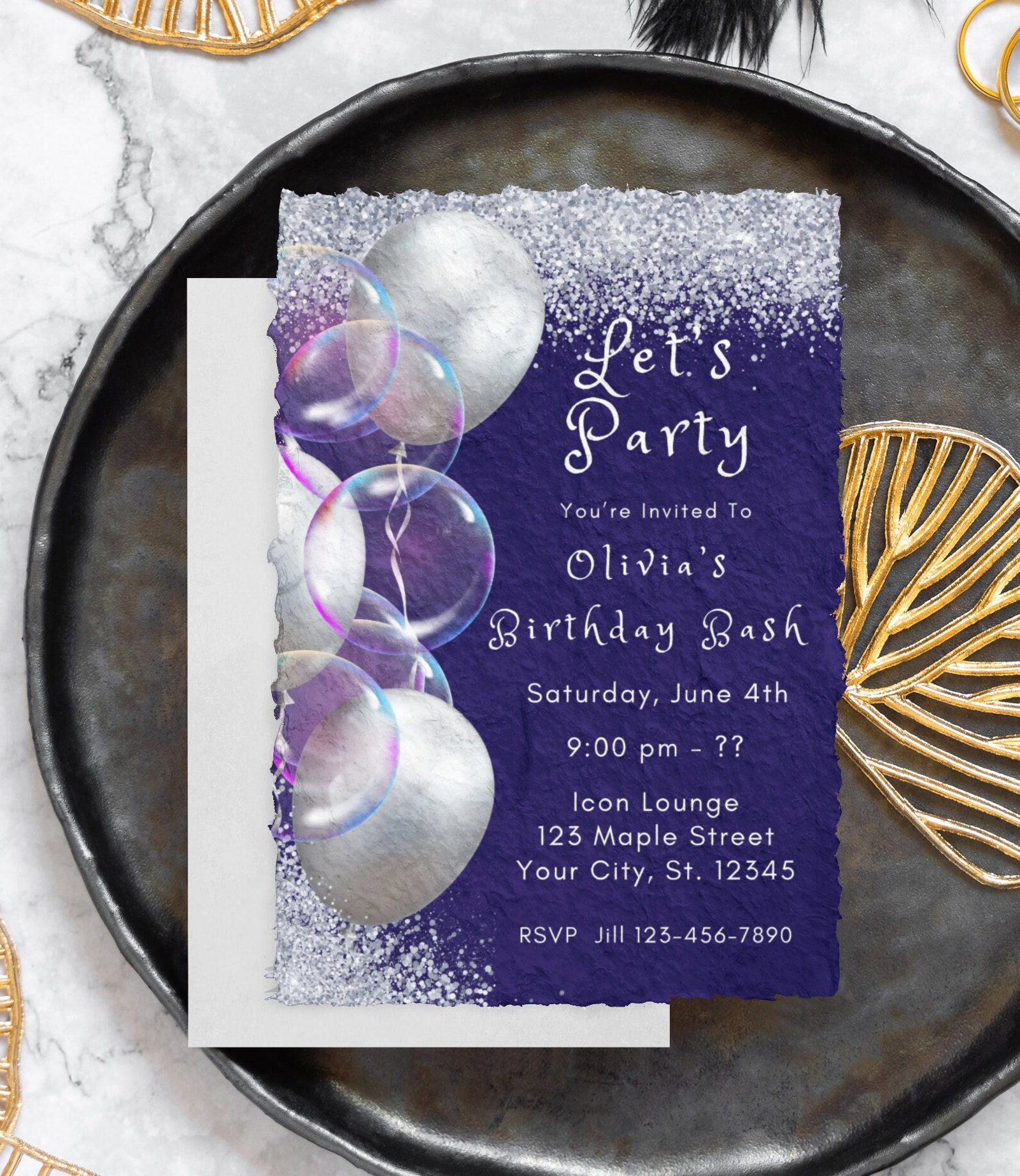 Editable Birthday Invitation Template Silver Glitter Invitation Let's ...