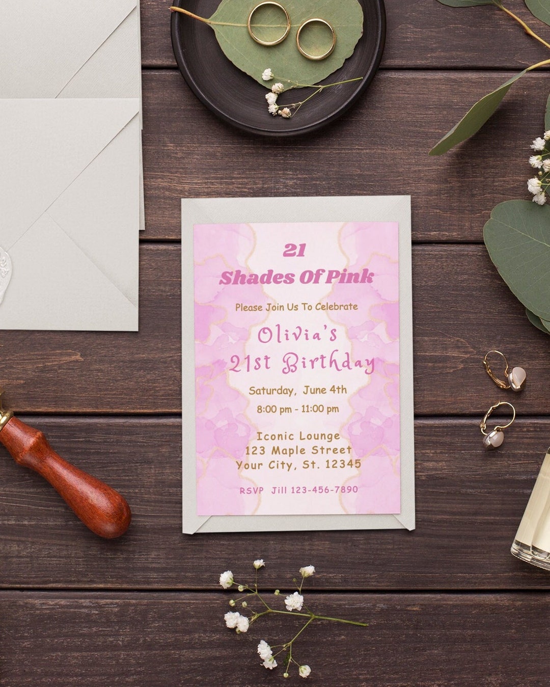 Editable Shades of Pink Invitation Pink and Gold Birthday Dinner Bridal ...