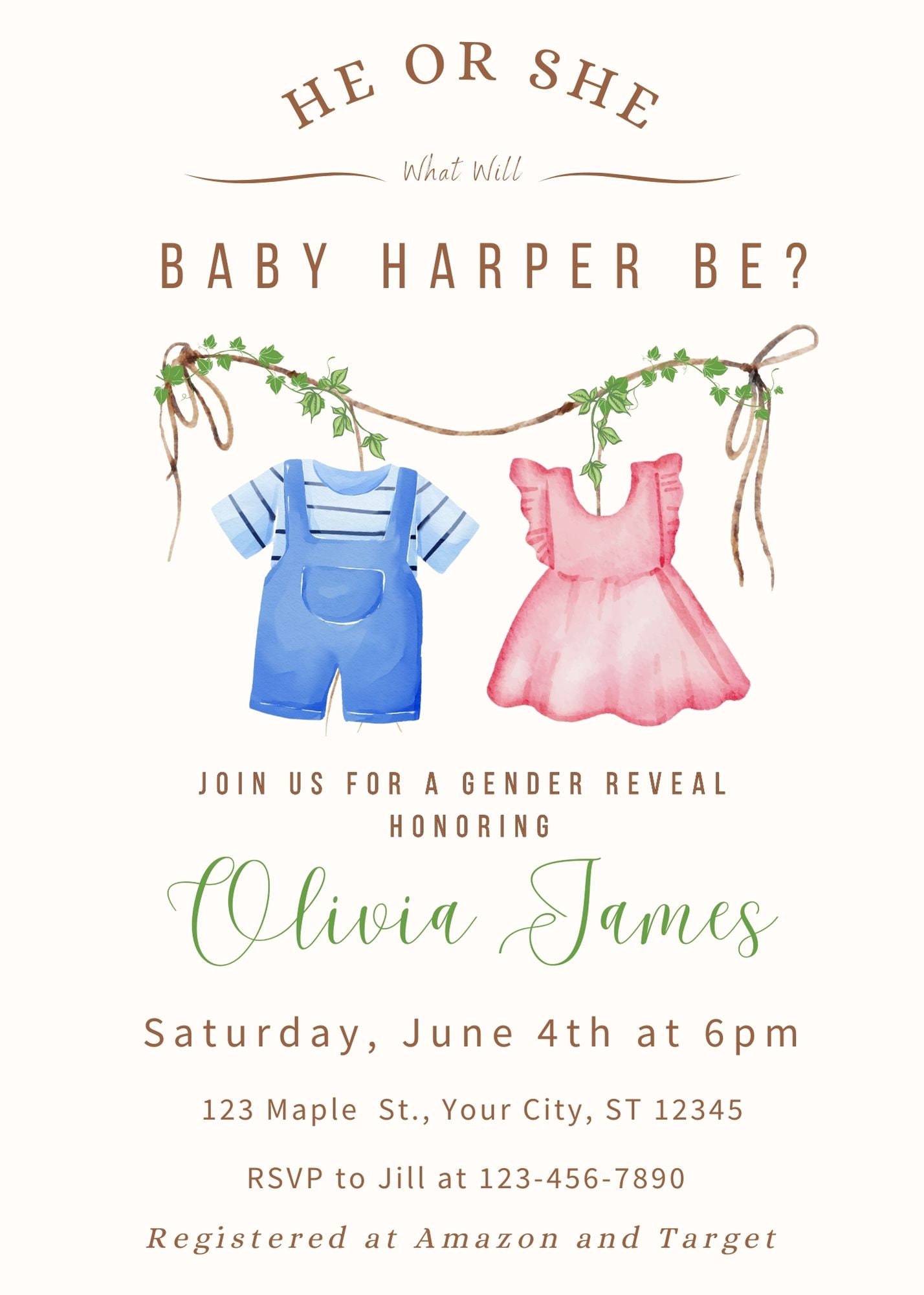Editable Gender Reveal Invitation Template Minimalist Gender Reveal ...