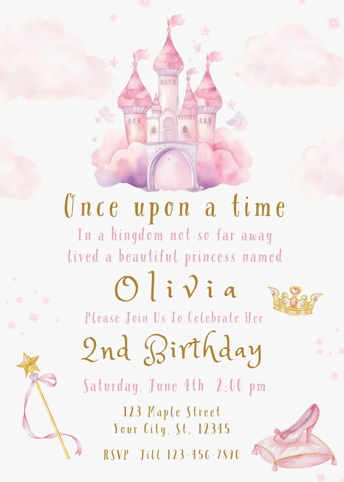 Princess Birthday Invitation Princess Second Birthday Invite Princess ...