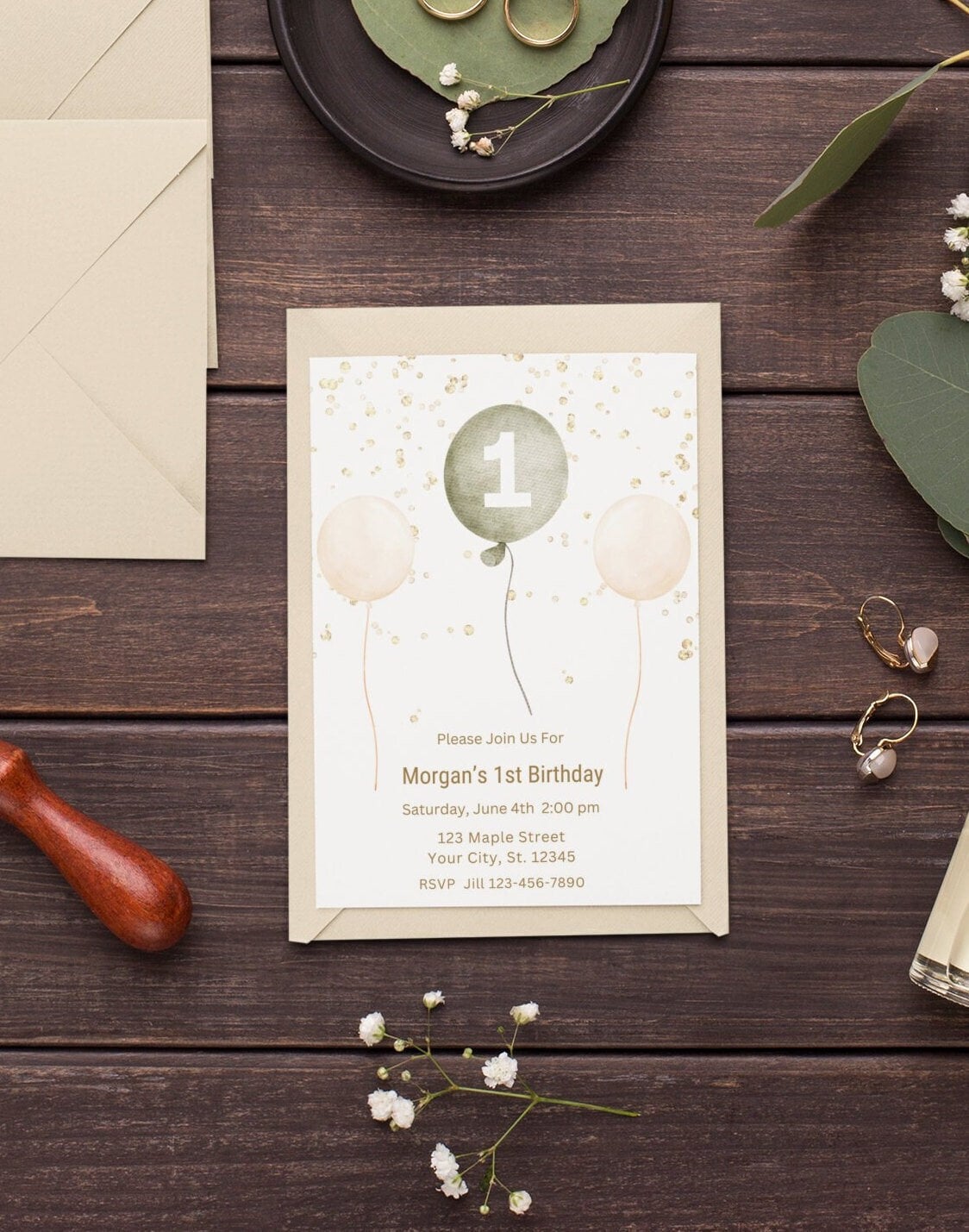 Editable 1st Birthday Invitation Template Balloons First Birthday ...