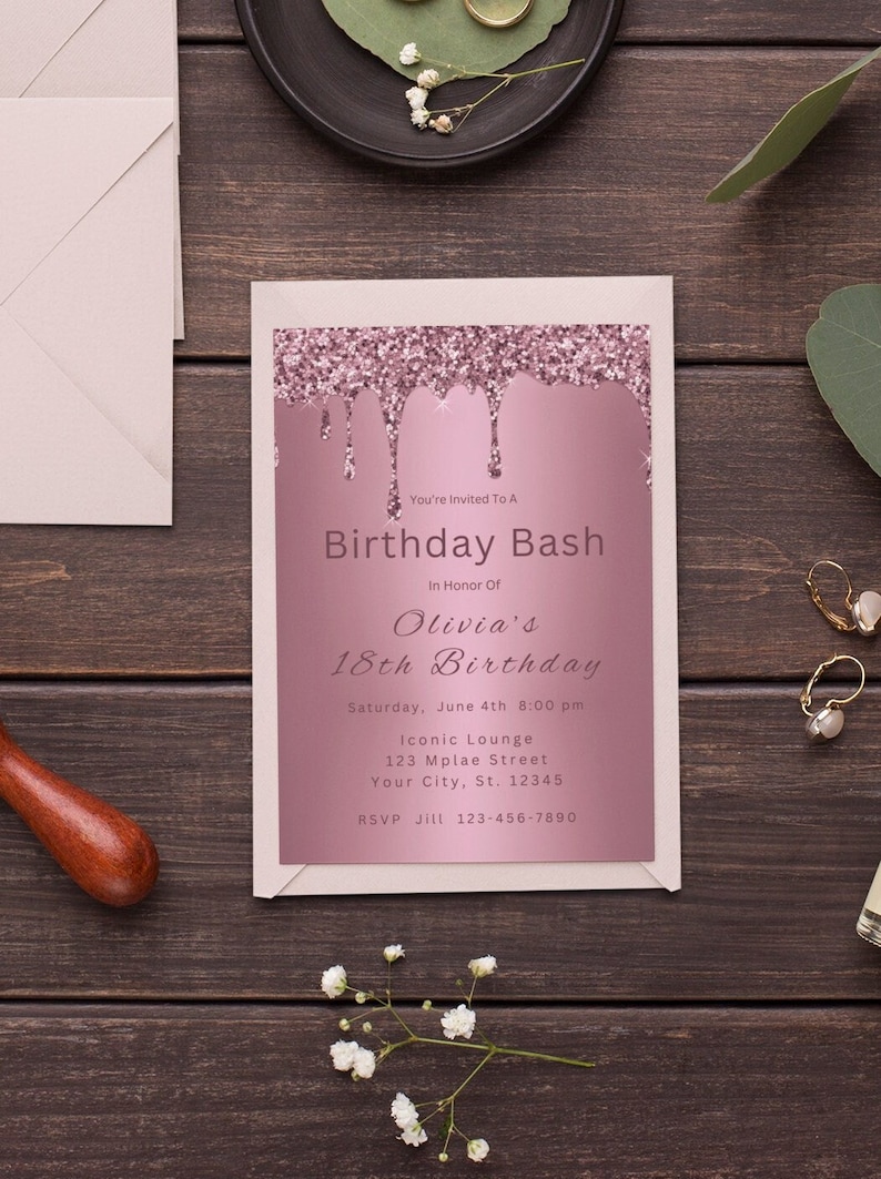 Editable 18th Birthday Invitation Template Pink Birthday Invitation ...