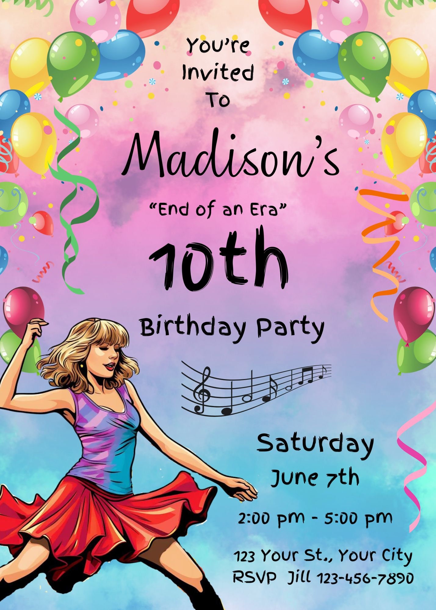 Editable Birthday Invitation Template Taylor Swift Birthday Invitation ...