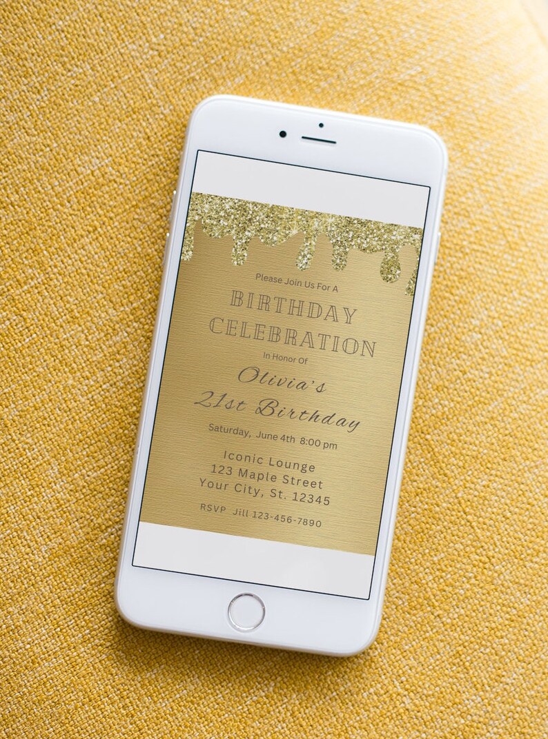 Editable Gold Birthday Invitation Template Gold Glitter Drip Dripping ...