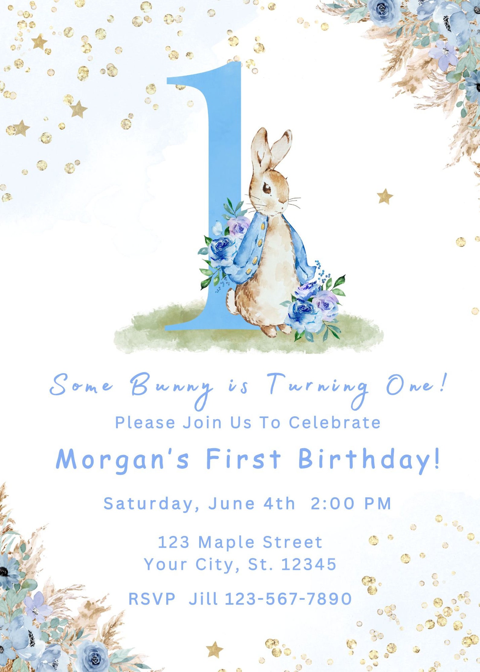 Peter Rabbit First Birthday Invitation Template Editable Invitation ...