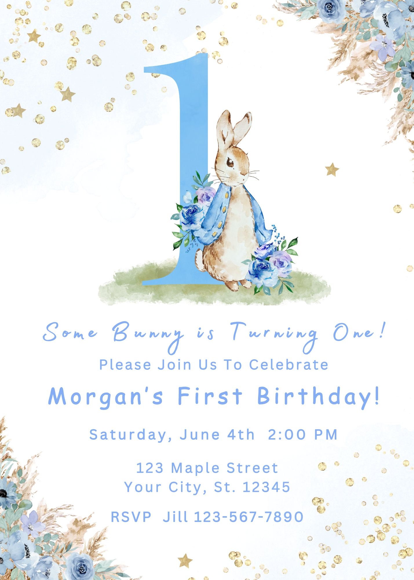 Peter Rabbit First Birthday Invitation Template Editable Invitation ...