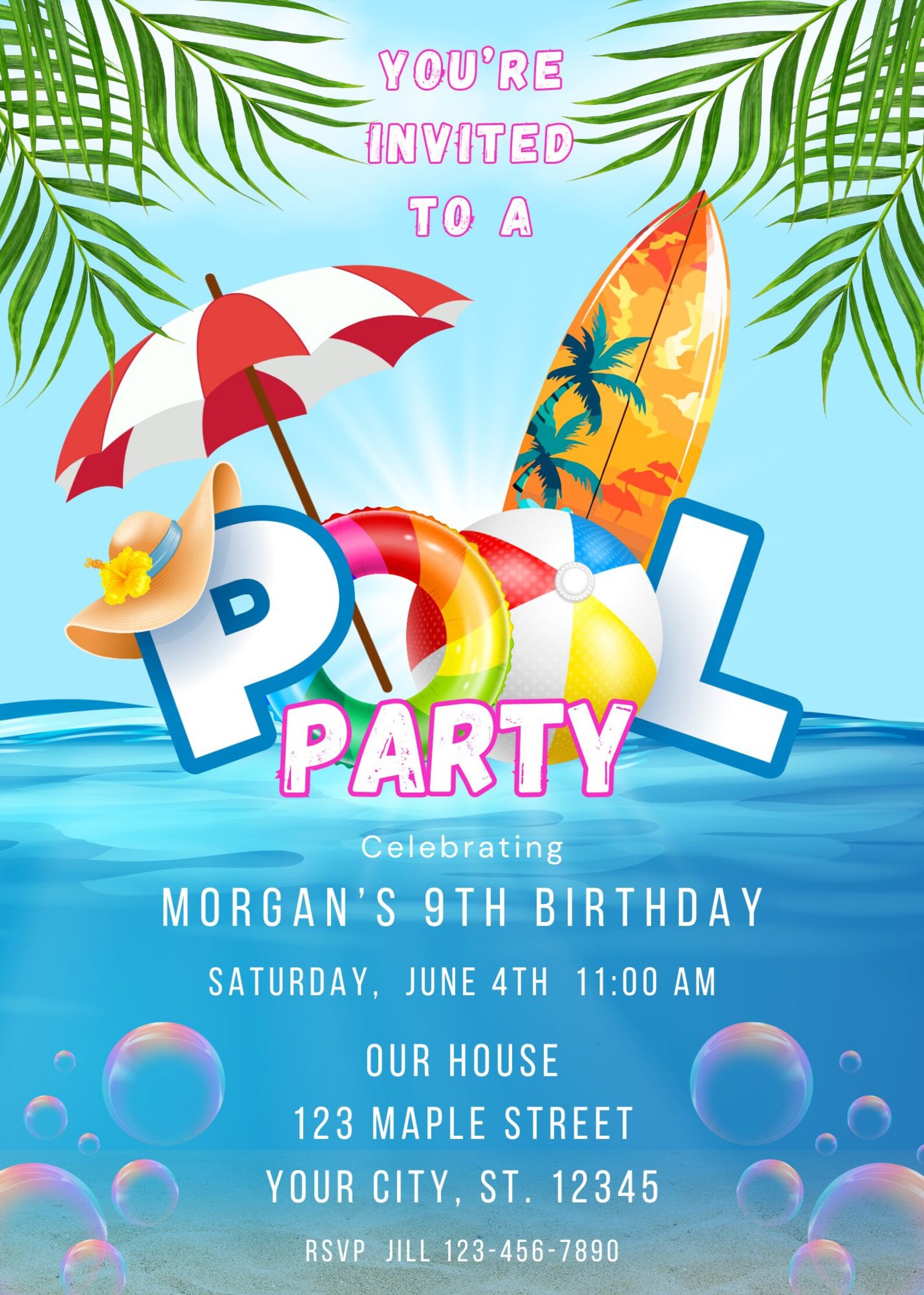 Editable Pool Party Invitation Template Tropical Splish Splash Pool ...