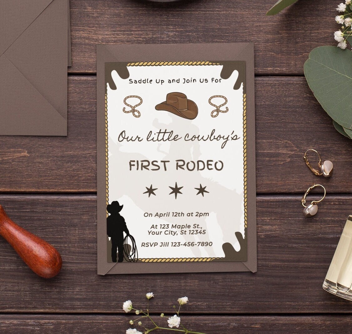 FIRST RODEO Invitation Template Printable Wild West Birthday Invite Boy ...