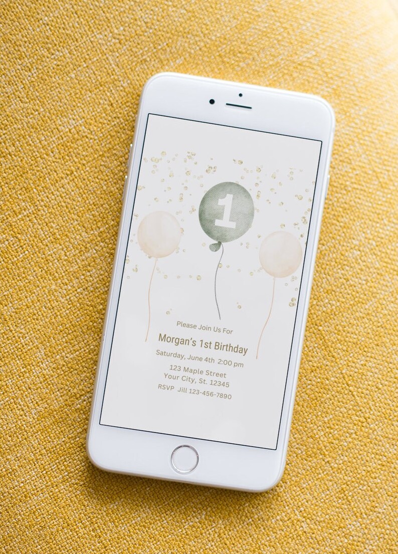 Editable 1st Birthday Invitation Template Balloons First Birthday ...