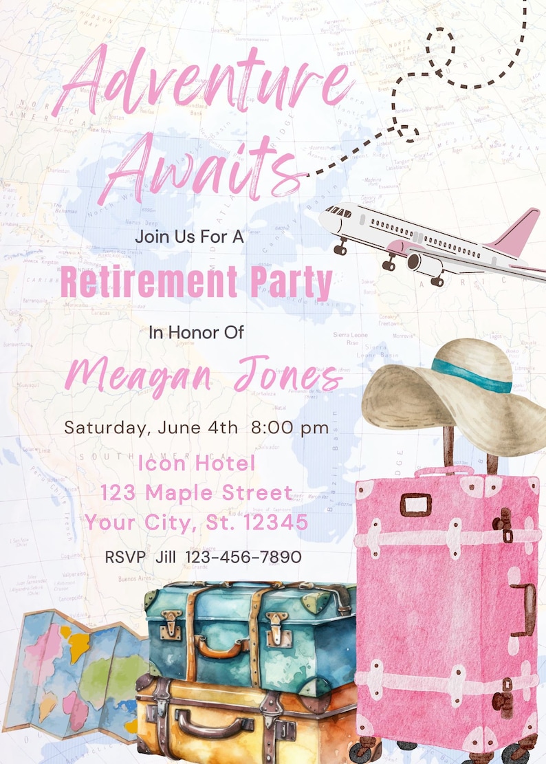 Travel Theme Retirement Invitation Template Adventure Awaits Retirement ...