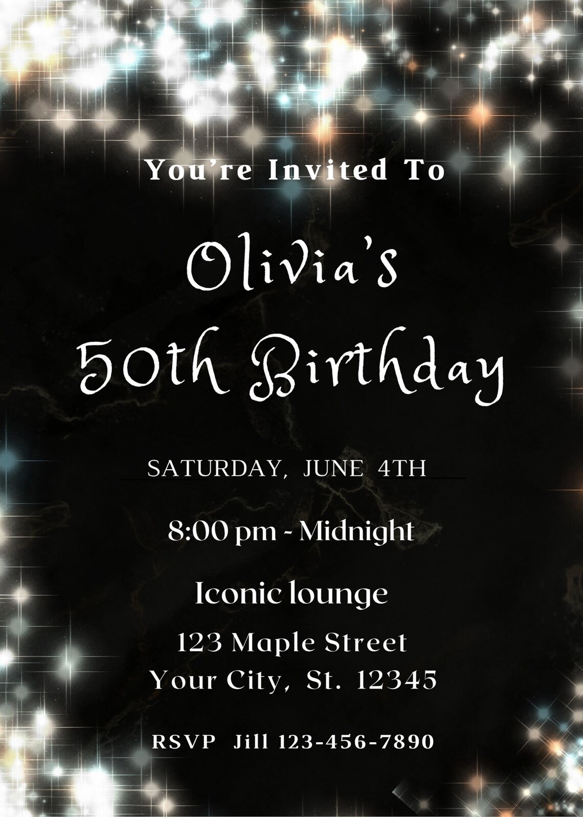 Editable 50th Birthday Invitation Template Silver and Black Invitation ...