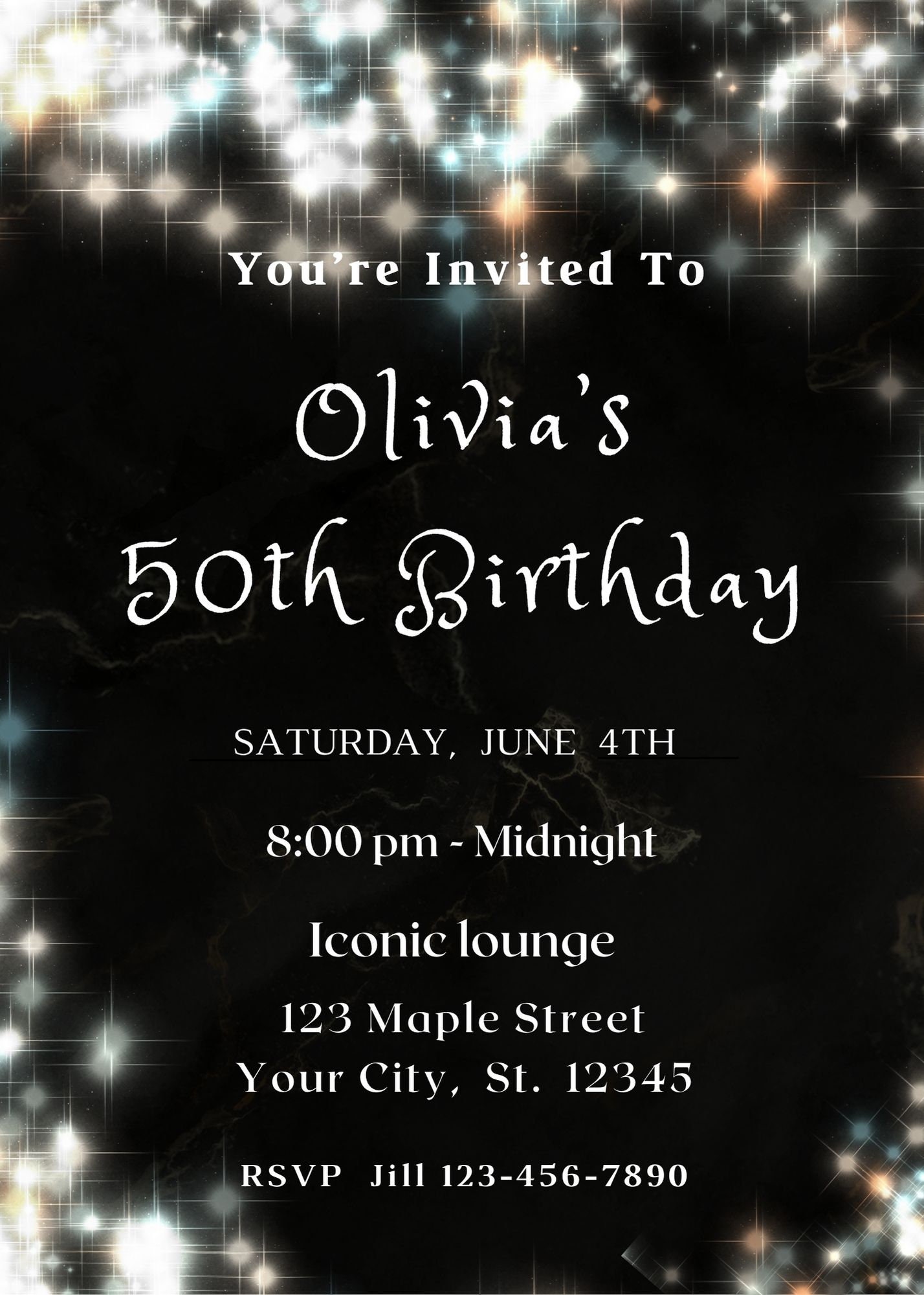 Editable 50th Birthday Invitation Template Silver and Black Invitation ...