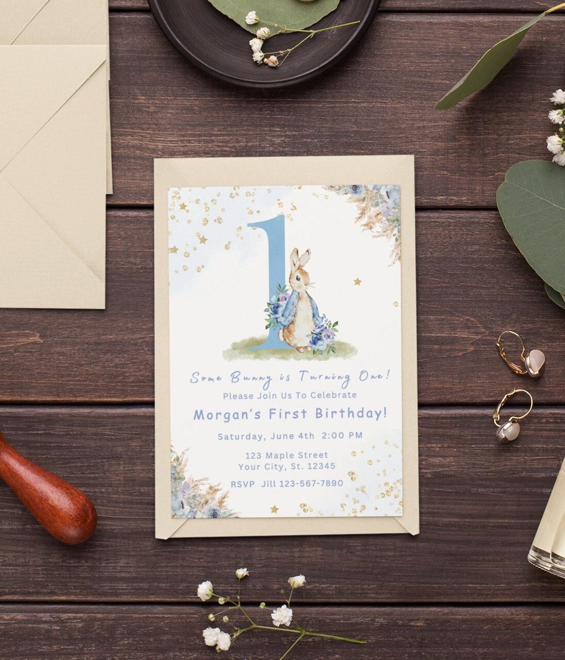 Peter Rabbit First Birthday Invitation Template Editable Invitation ...