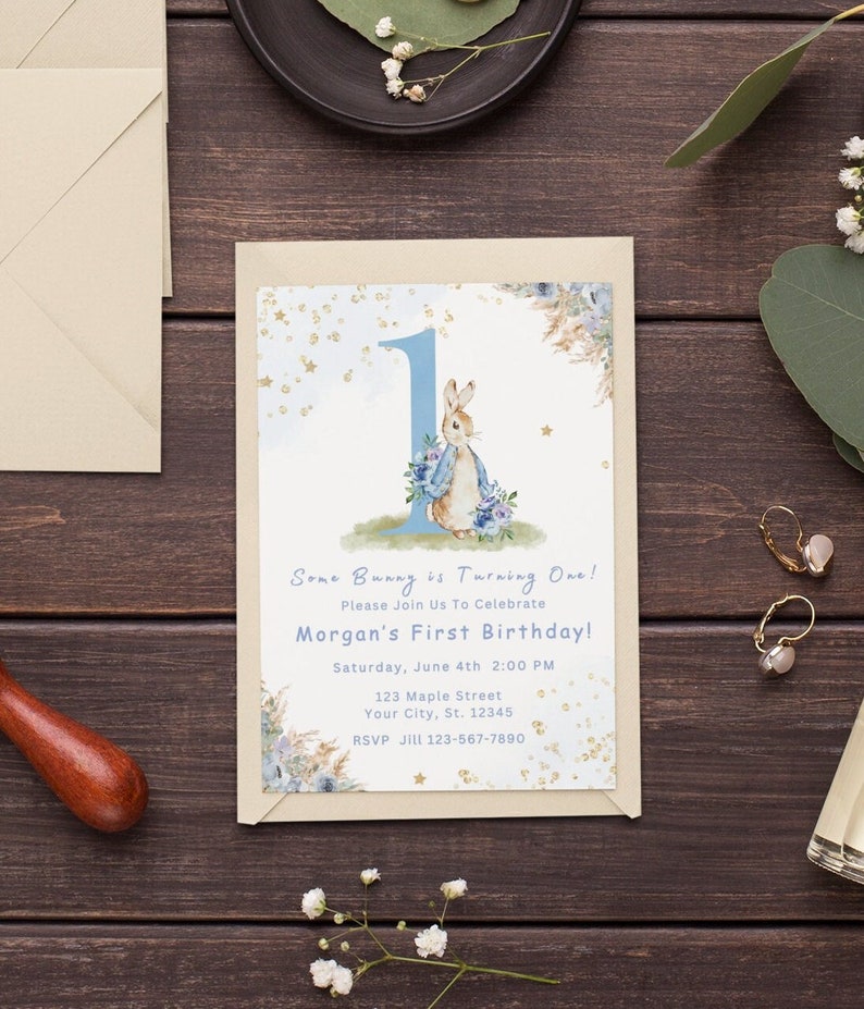 Peter Rabbit First Birthday Invitation Template Editable Invitation ...