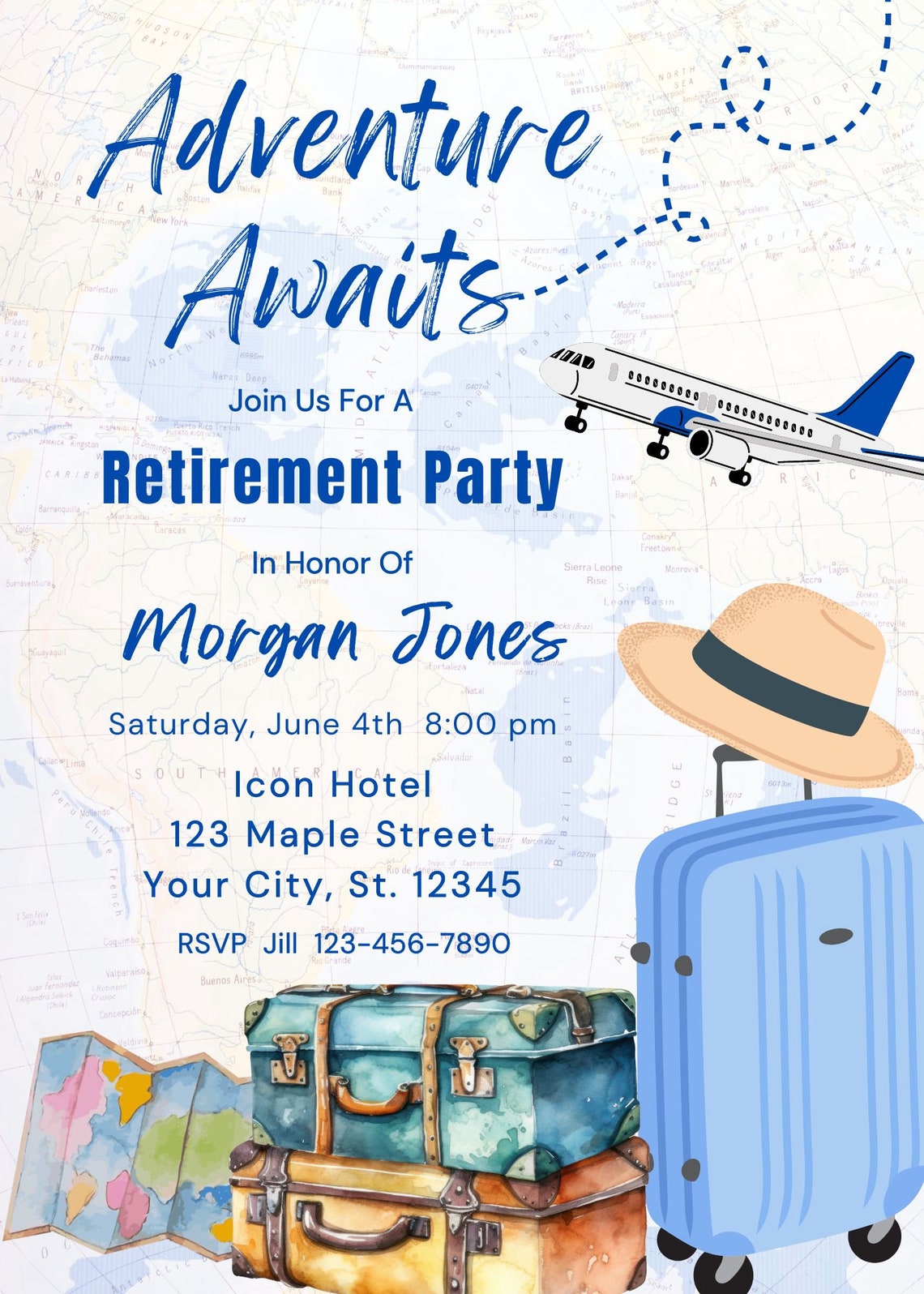 Travel Retirement Invitation Template Editable Adventure Awaits ...