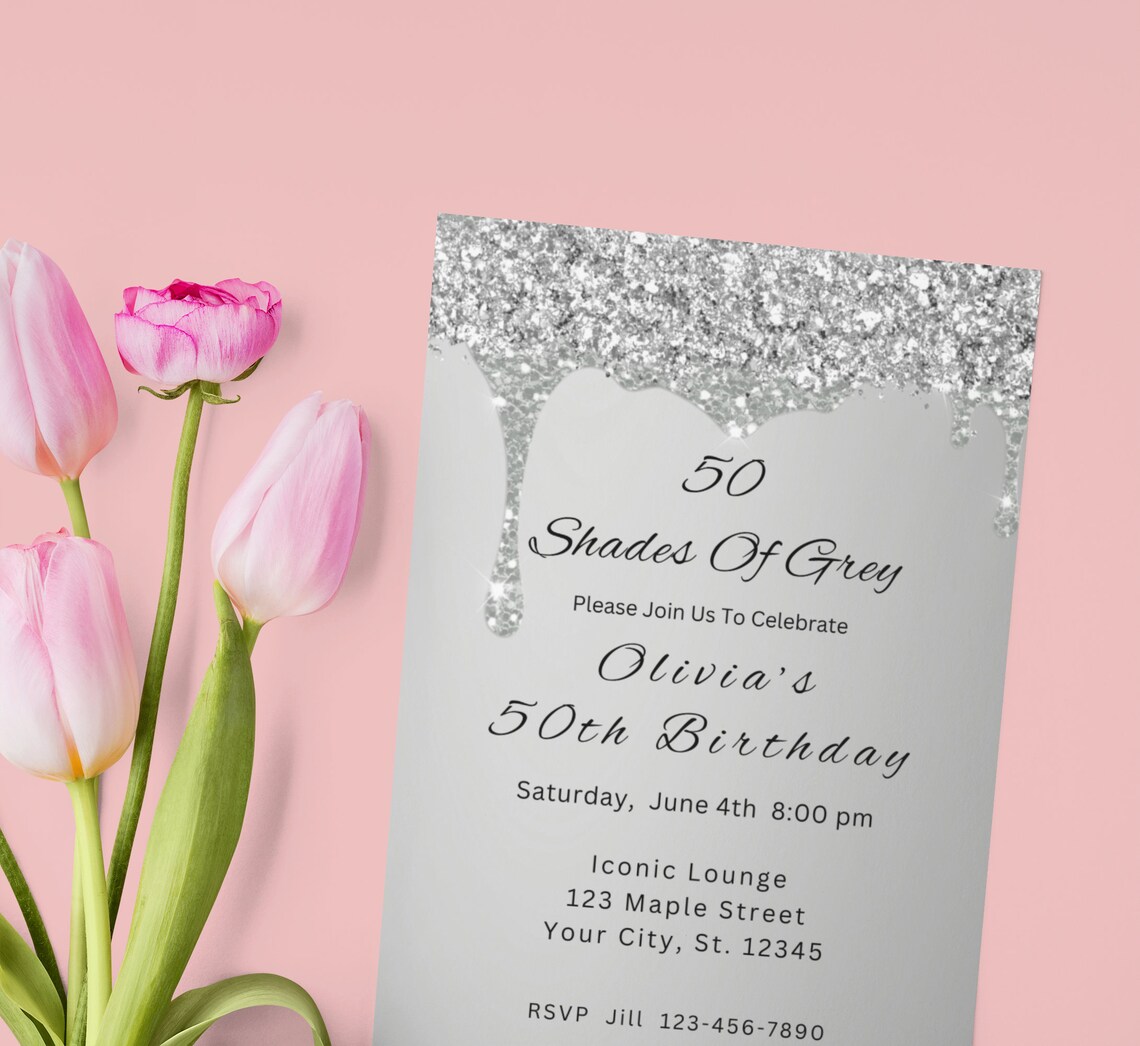 Editable 50th Birthday Invitation Template Silver Birthday Invitation ...
