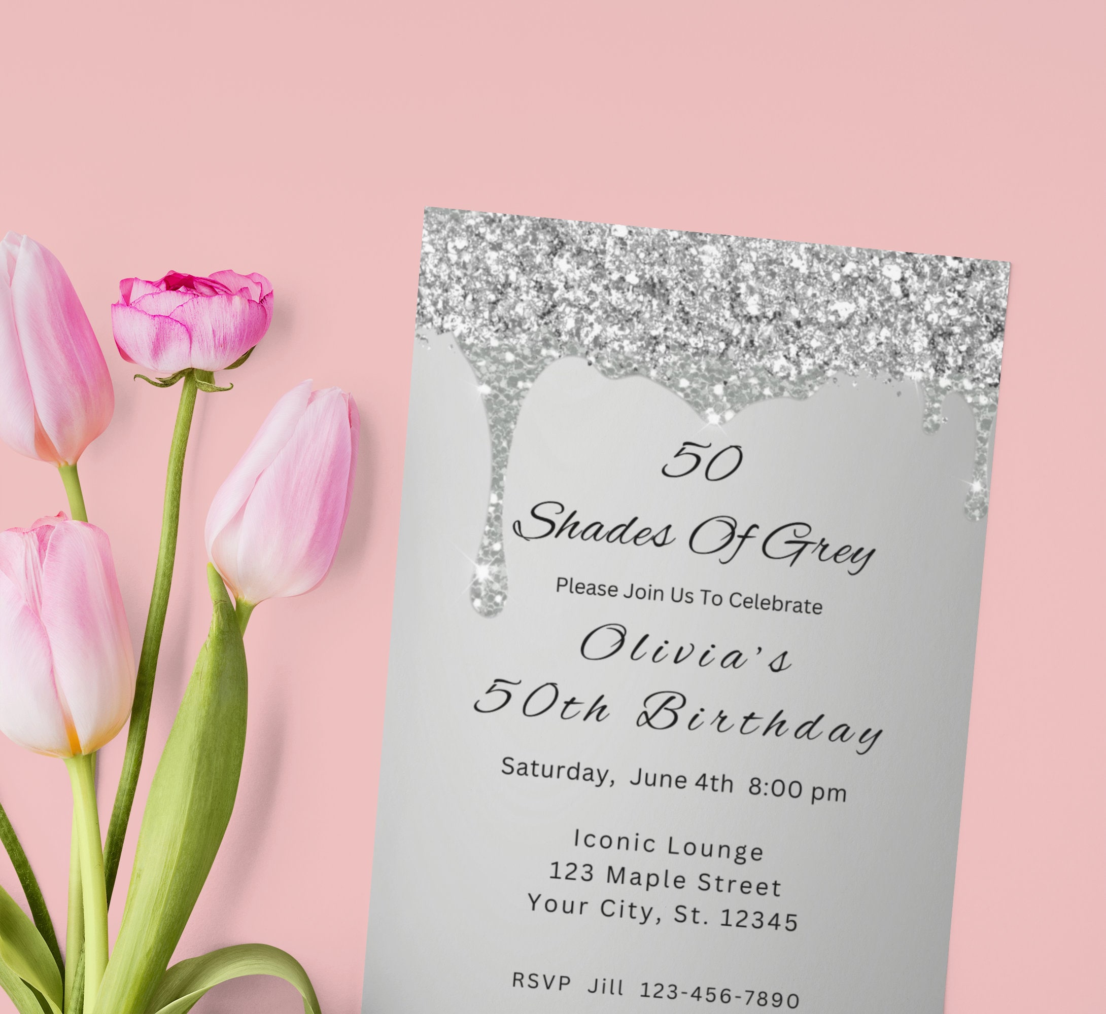 Editable 50th Birthday Invitation Template Silver Birthday Invitation ...