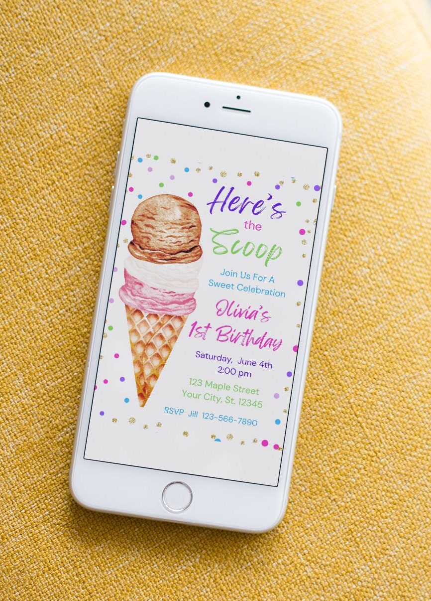 Ice Cream Birthday Invitation Editable 1st Birthday Invitation Ice ...