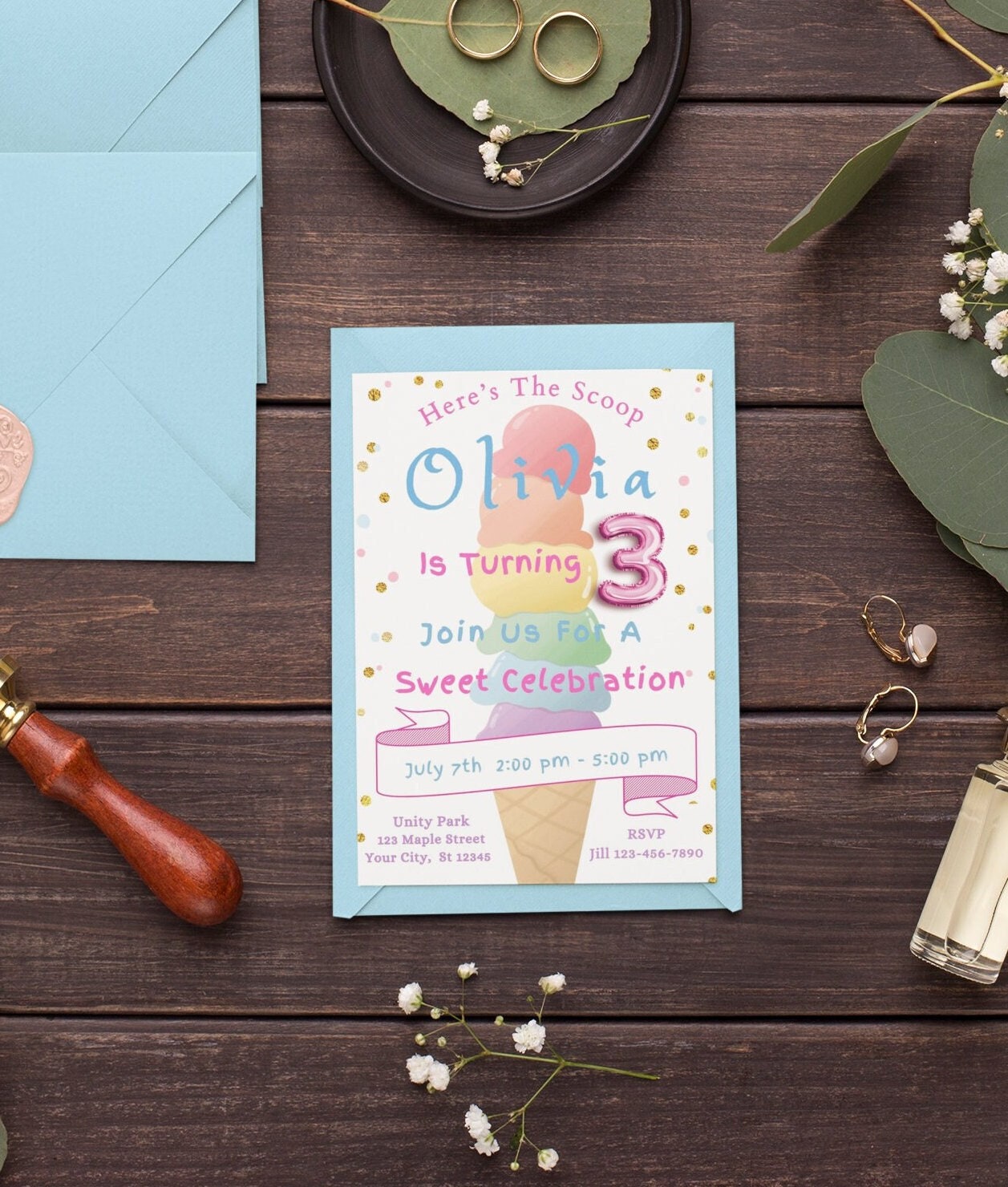 Editable Ice Cream Birthday Invitation Template Kids Birthday Party ...