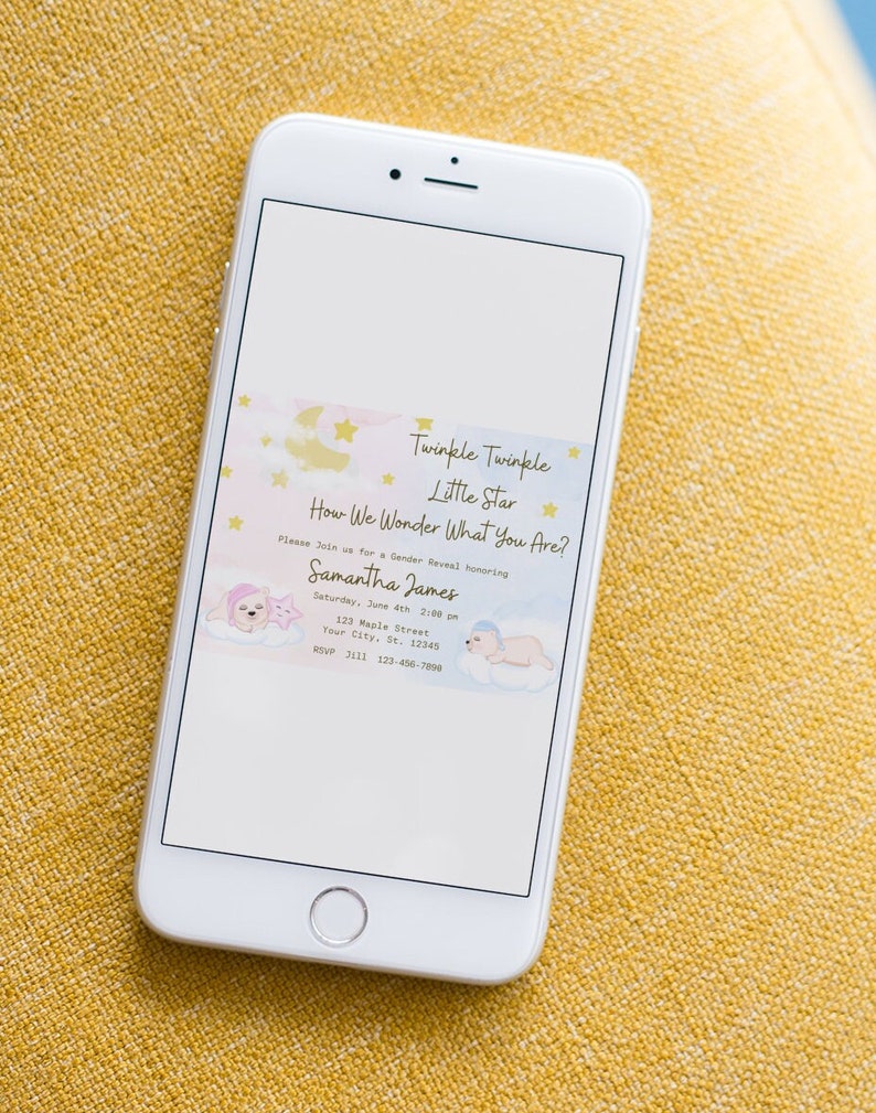 Twinkle Twinkle Little Star Gender Reveal Invitation Template Pink and ...