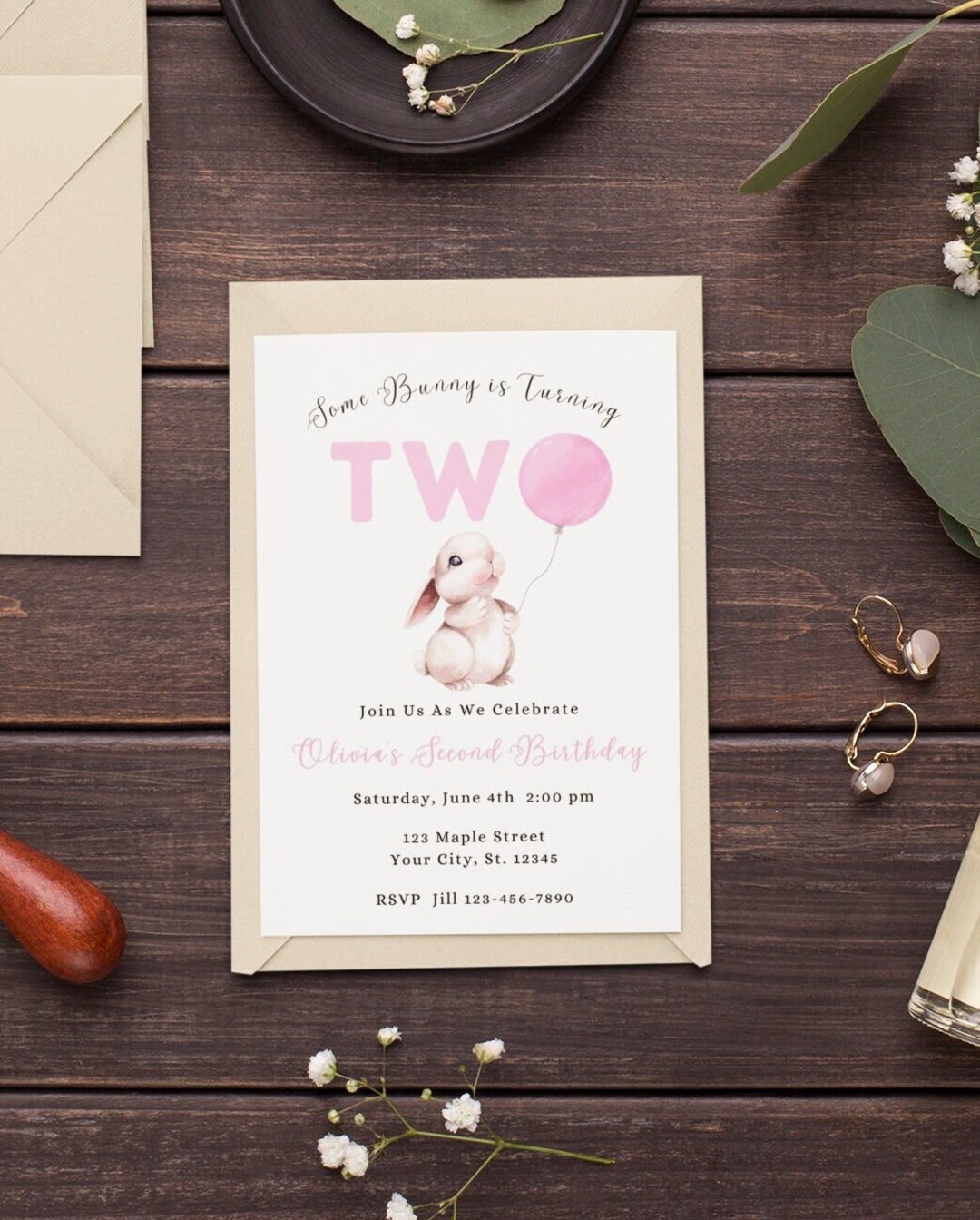 Editable Second Birthday Invitation Template Some Bunny Birthday ...