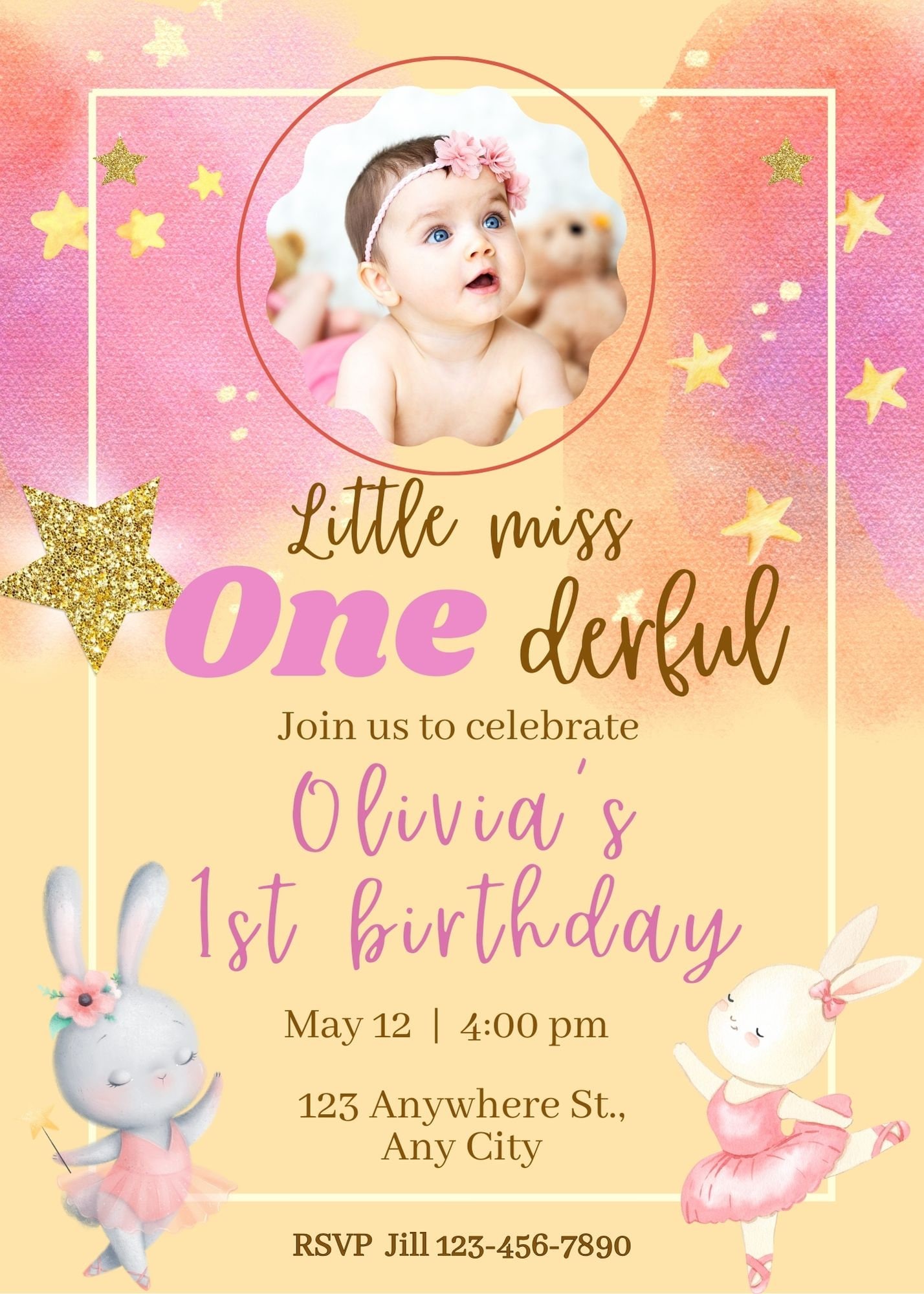 First Birthday Invitation Template Little Miss Onederful Birthday ...
