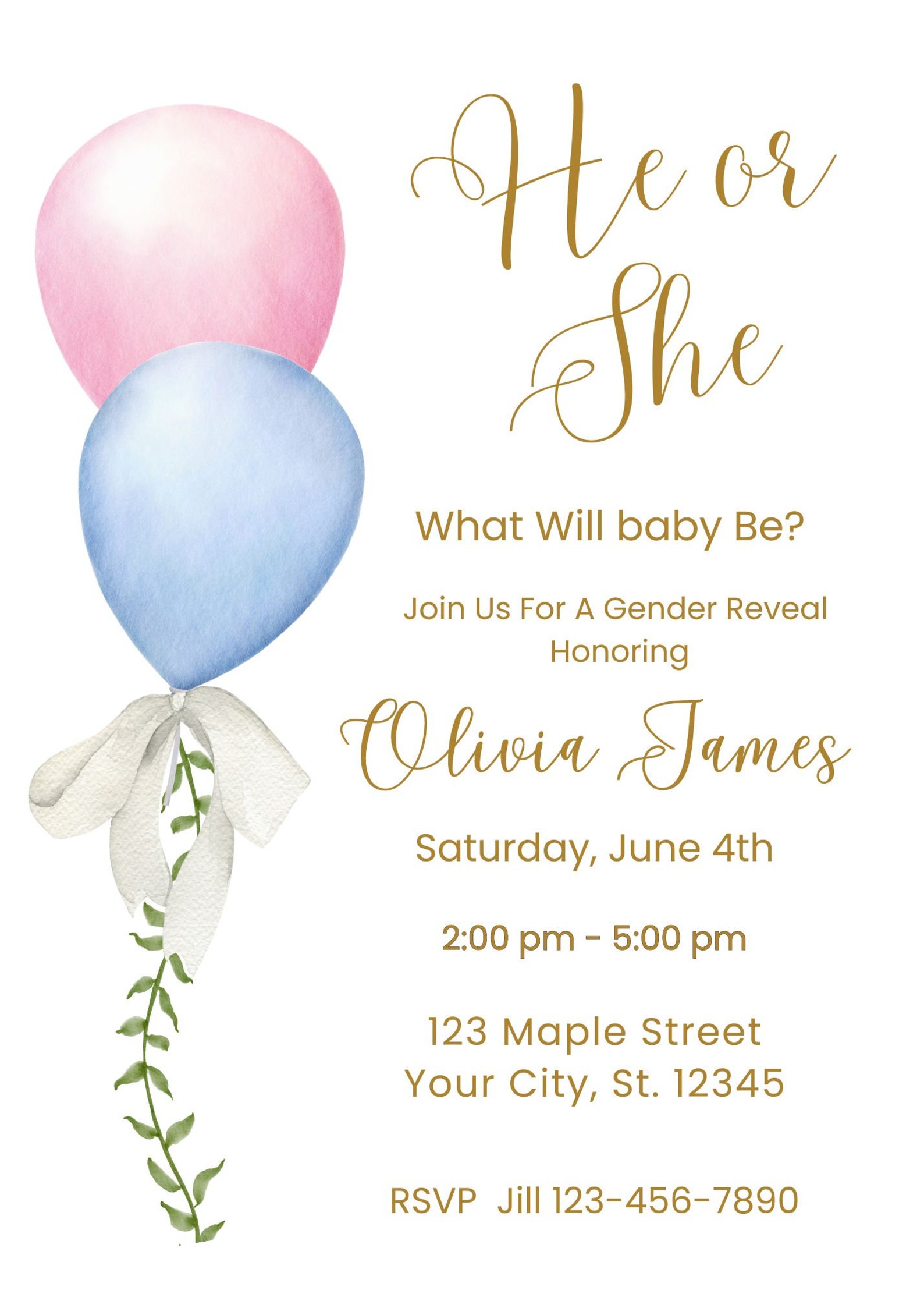 Balloon Gender Reveal Invitation, Editable Minimalist Gender Reveal ...