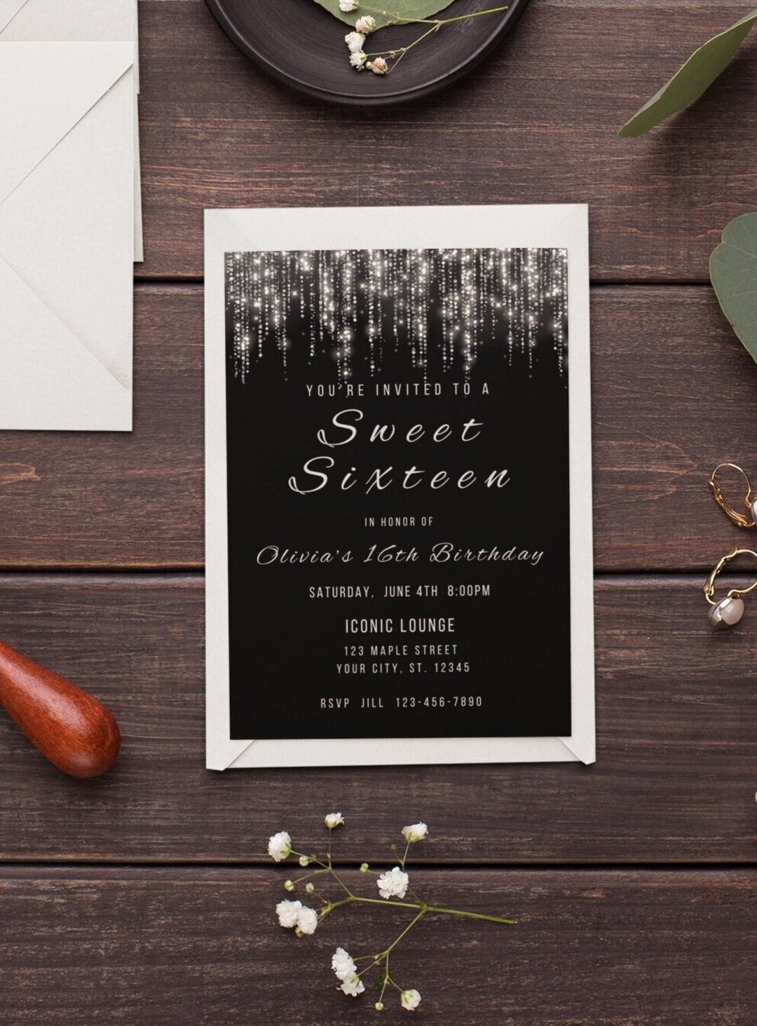 Editable Sweet 16 Birthday Invitation Template Silver and Black ...