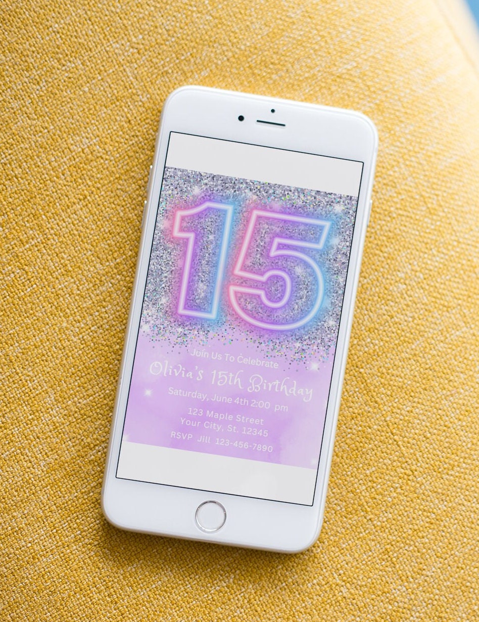 Editable 15th Birthday Invitation Template Purple Glitter Birthday ...