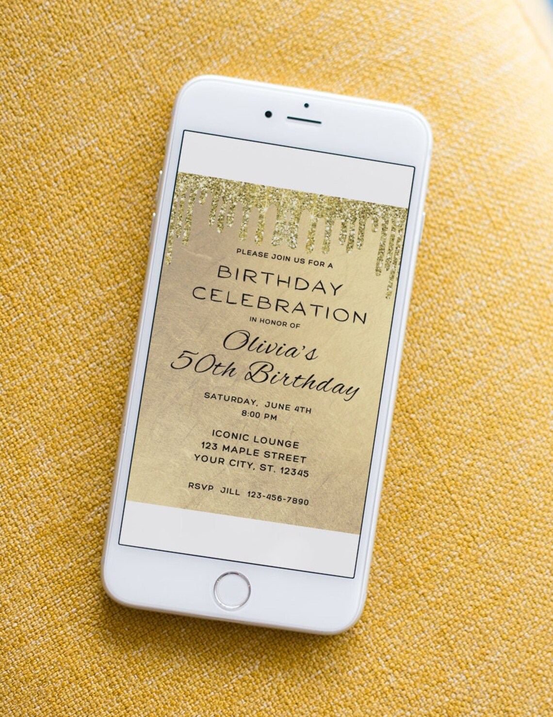 Editable 50th Birthday Invitation Template Gold Glitter Birthday ...