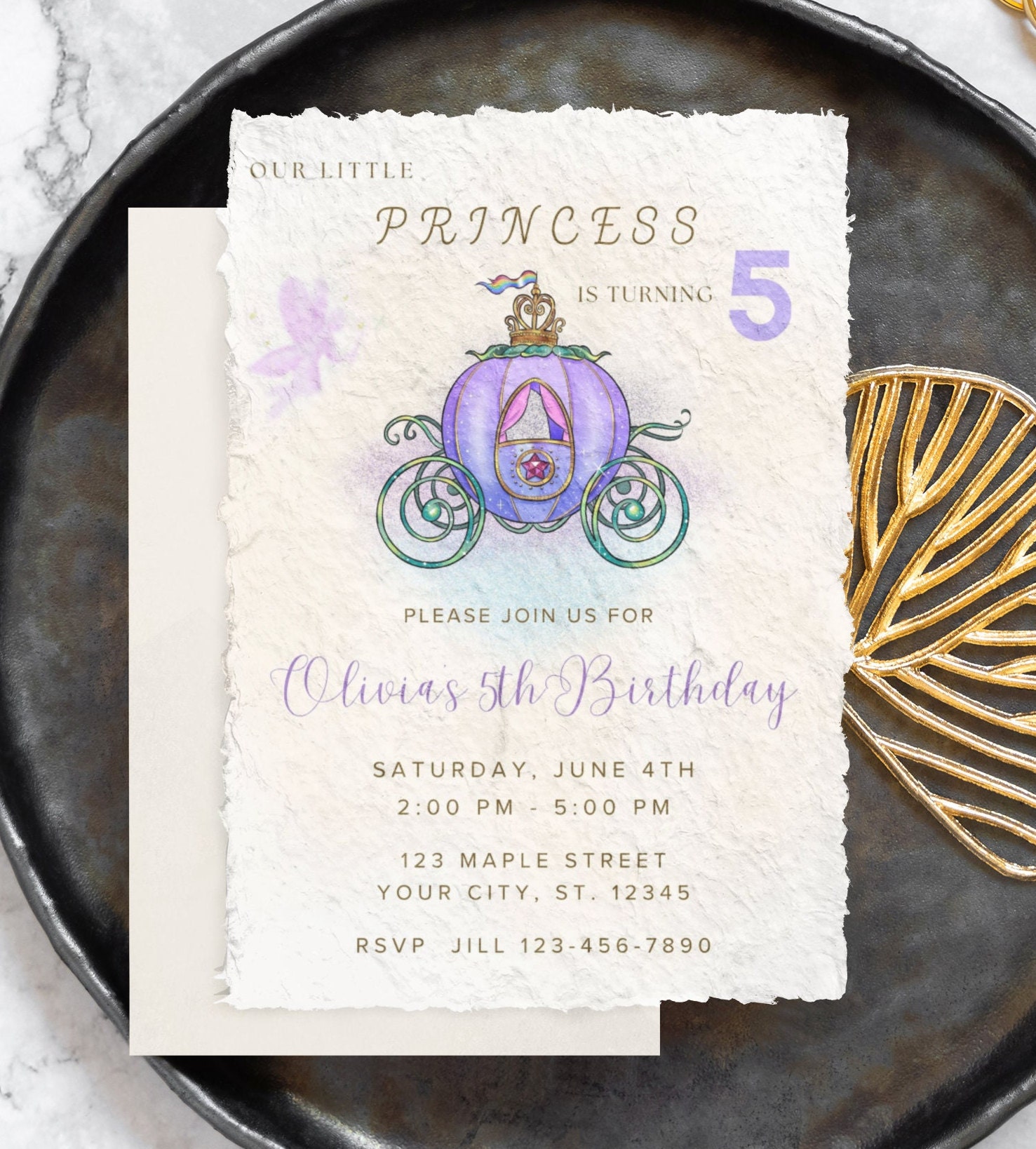Girl 5th Birthday Invitation Template Princess Fifth Birthday Party ...