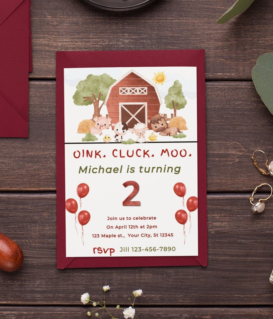 Editable Farm Birthday Invitation Template Kids Barn Party Invite ...